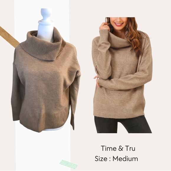 Time and Tru | Sweaters | Time And Try Womens Cowl Neck Sweater In Tan ...